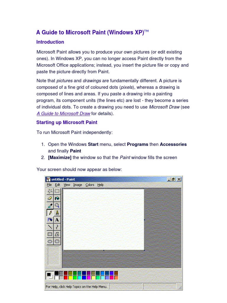 Microsoft Paint Guide for Windows XP | PDF | Button (Computing ...