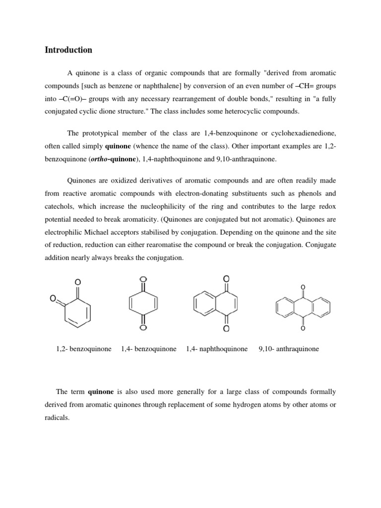 A Quinone is a Class of Organic Compounds That Are Formally | Chemical ...