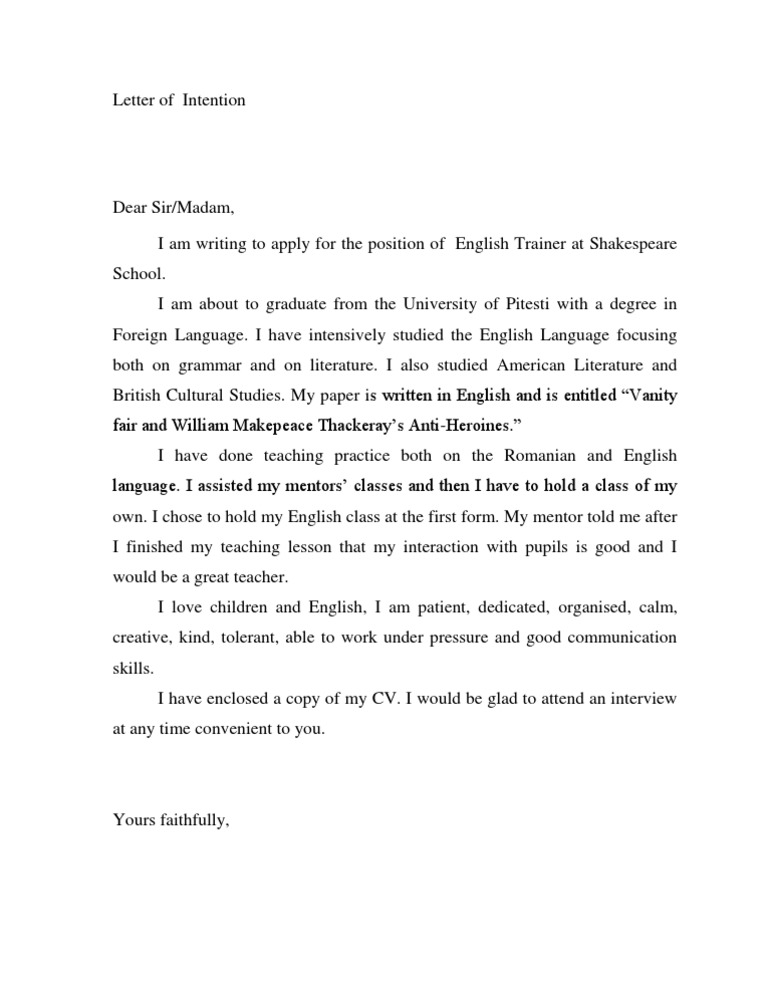 Letter of Intention | PDF