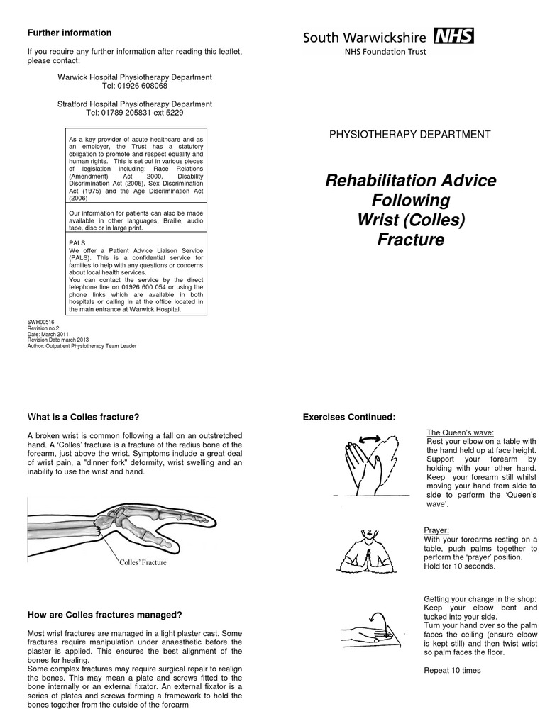 Fracture Colles Rehabilitation Advice Following Wrist | PDF | Physical ...