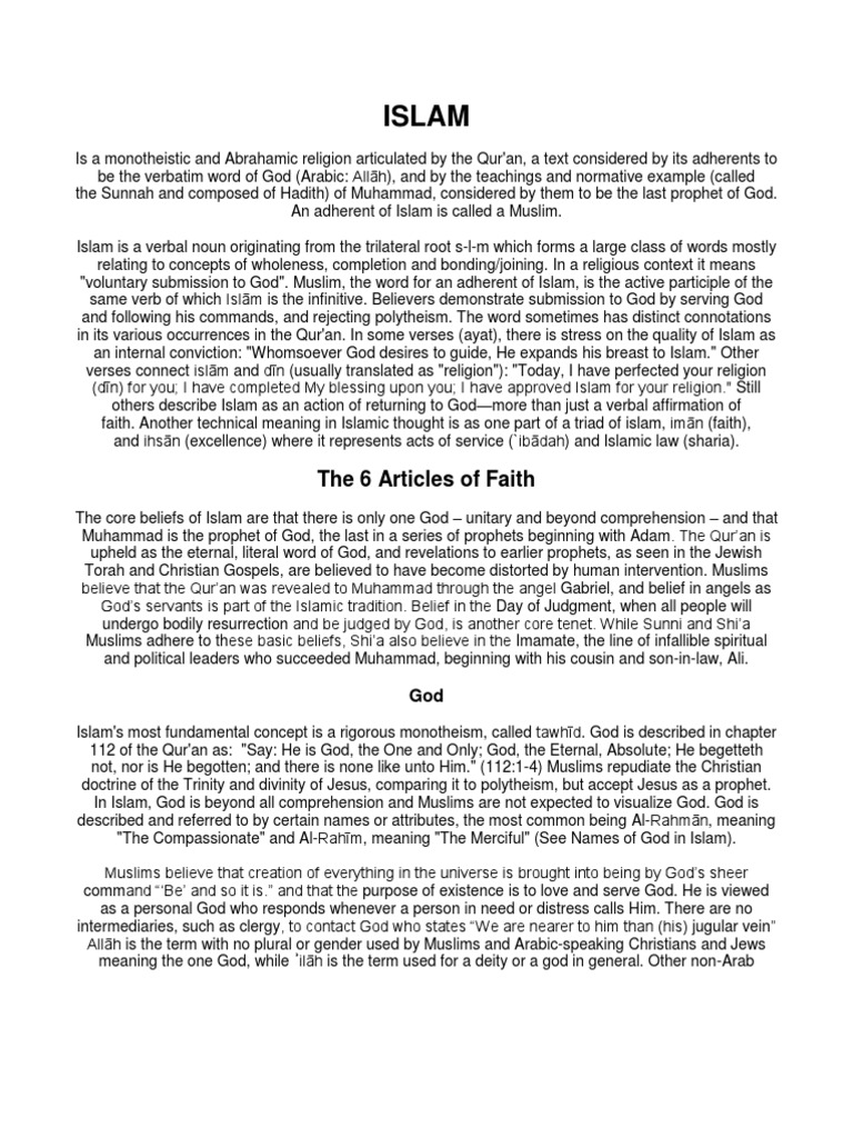 Islam: The 6 Articles of Faith | PDF | Prophets And Messengers In Islam ...