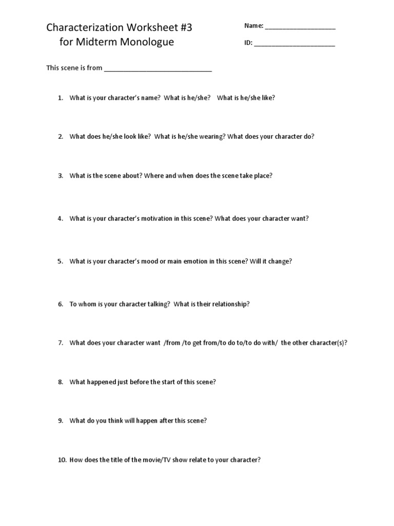 Characterization Worksheet3 | PDF | Language Arts & Discipline | Self ...