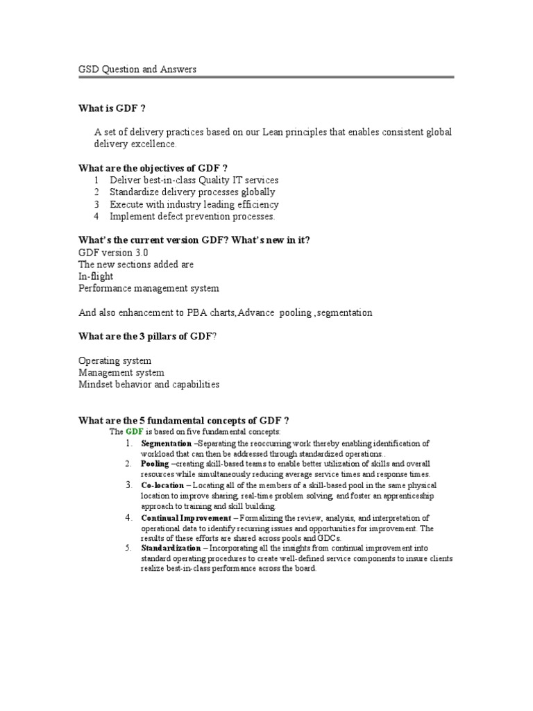 GDF Question and Answers | PDF | Market Segmentation | Lean Manufacturing