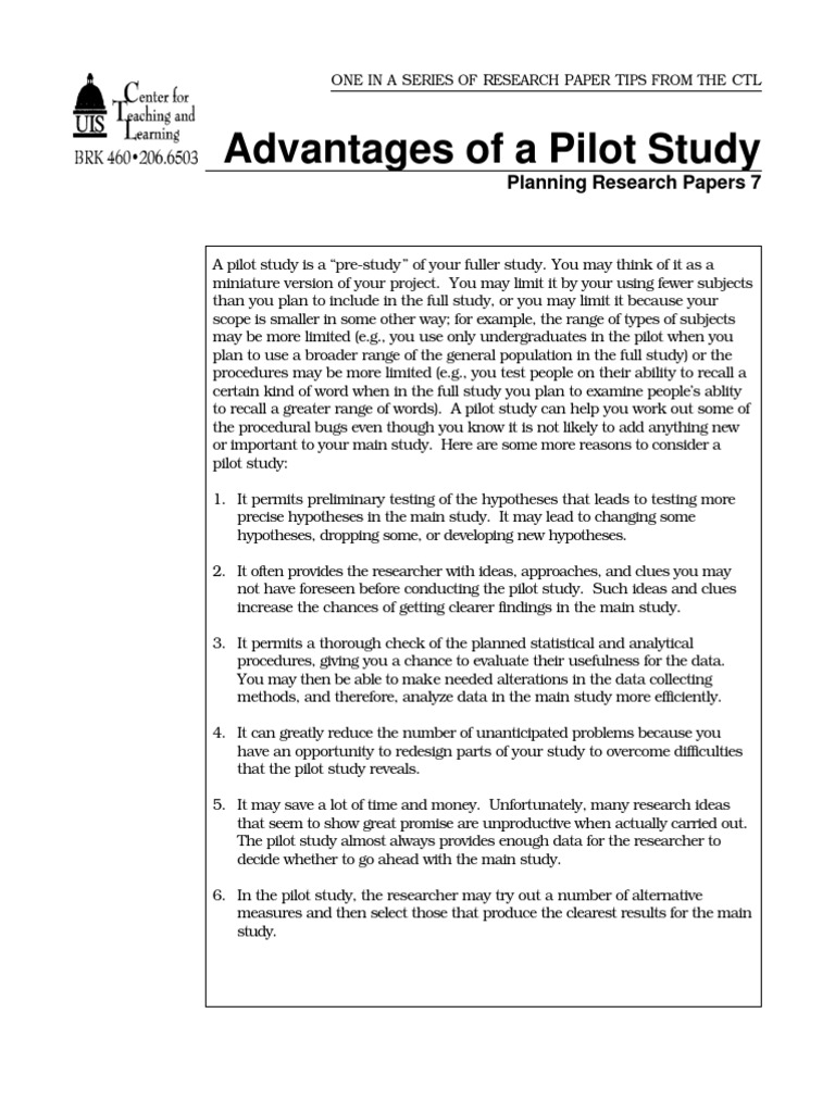 Adv of Pilot Study | PDF | Hypothesis | Epistemology