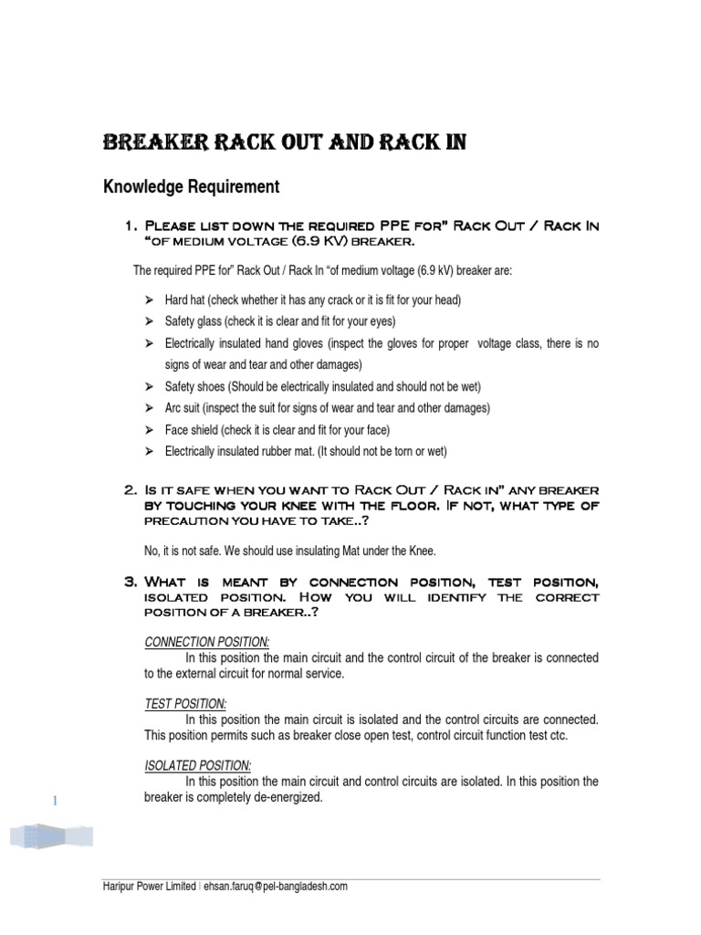 Breaker Rack In/Out Procedures Guide | PDF | Switch | Power (Physics)