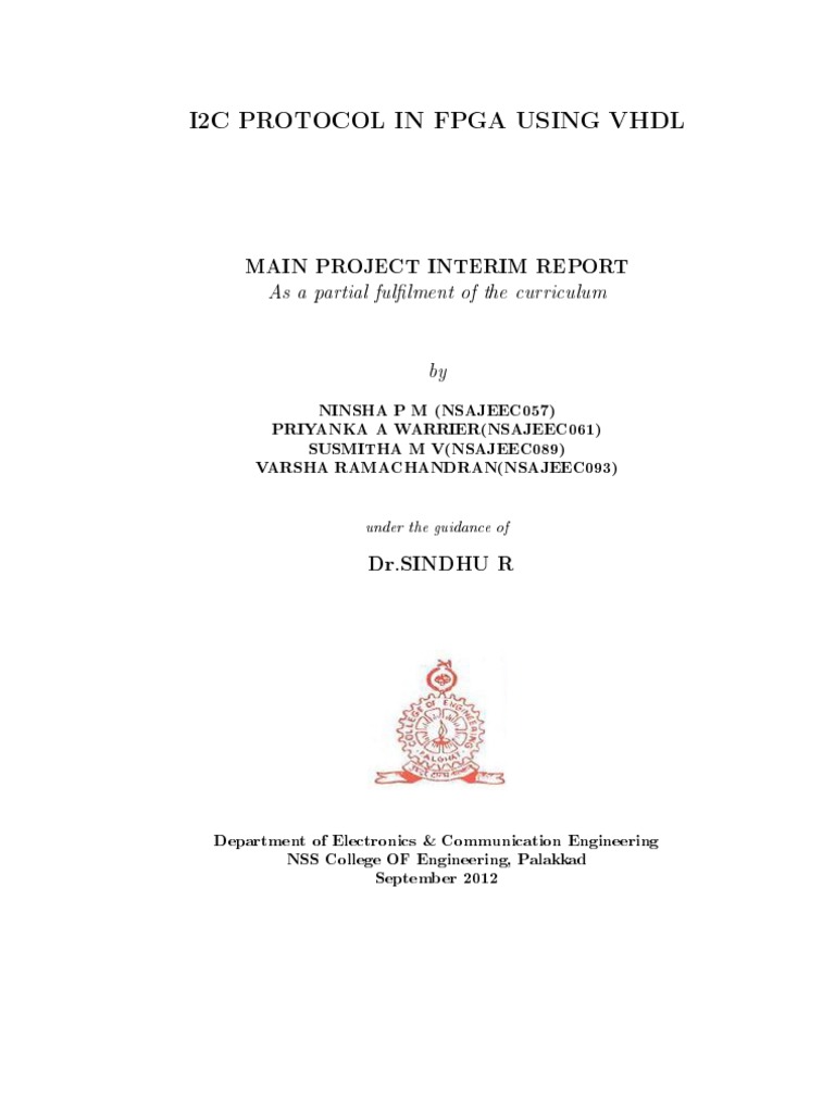 I2C Protocol in Fpga Using VHDL: Main Project Interim Report As A Partial Fullment of The ...