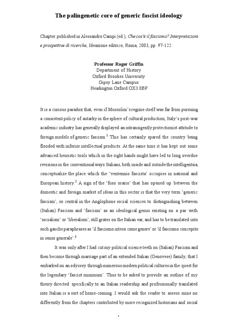 The Palingenetic Core of Fascist Ideology | PDF | Kingdom Of Italy ...