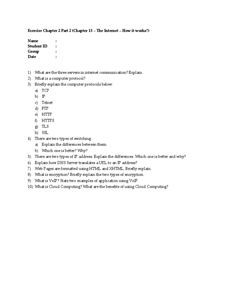 Exercise Chapter 2 Part 2 (Chapter 13 - The Internet - How It Works ...