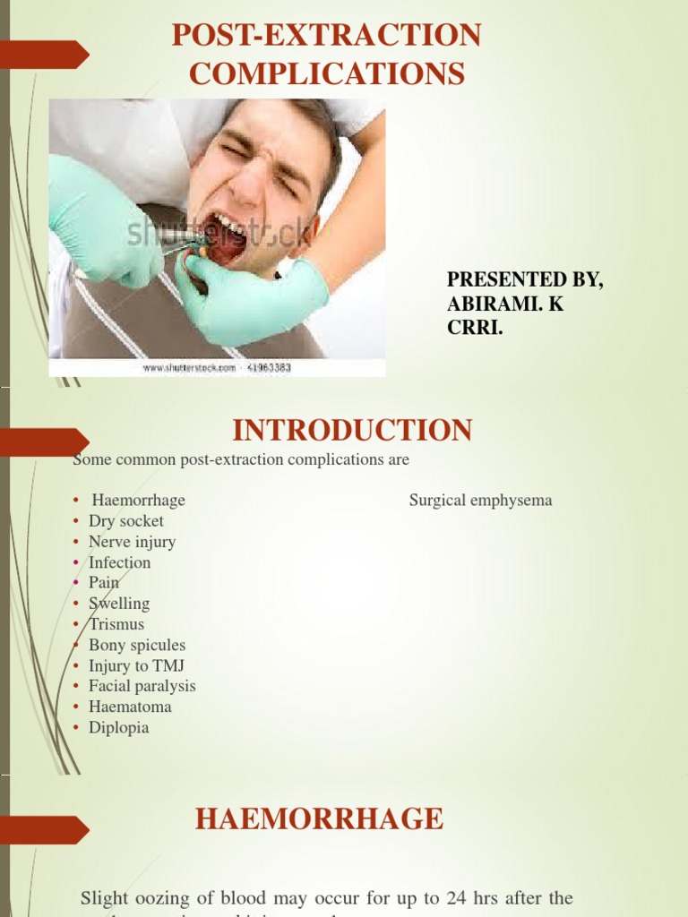 Post-Extraction Complications: Presented By, Abirami. K Crri | PDF ...