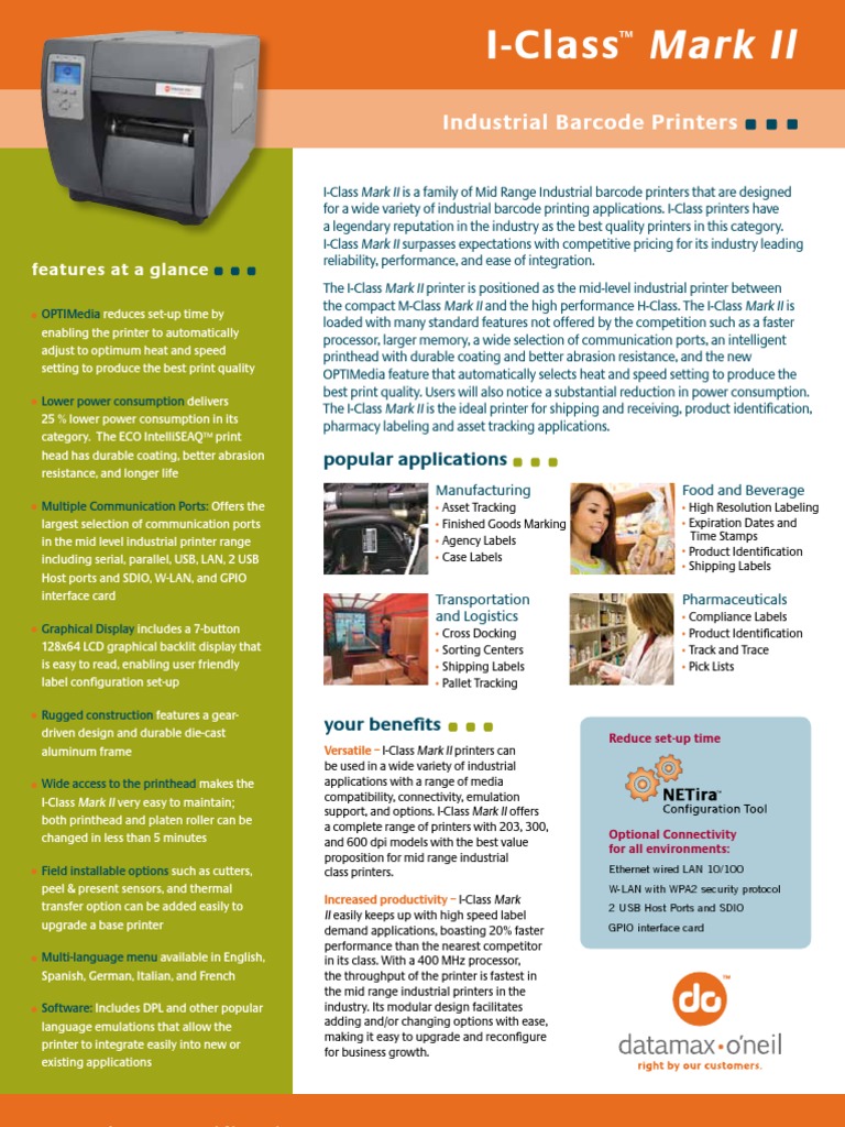 Datamax I-Class Mark II Industrial Barcode and Label Printer Brochure ...