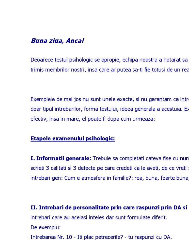 Test Psihologic Academie | PDF