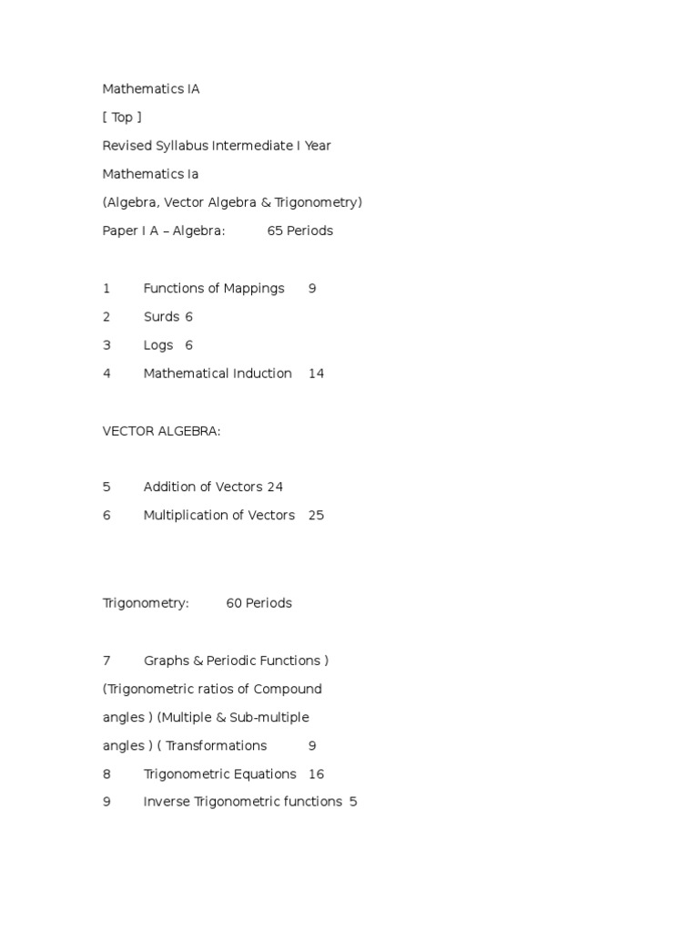 MEC Maths Syllabus | PDF | Trigonometric Functions | Vector Space