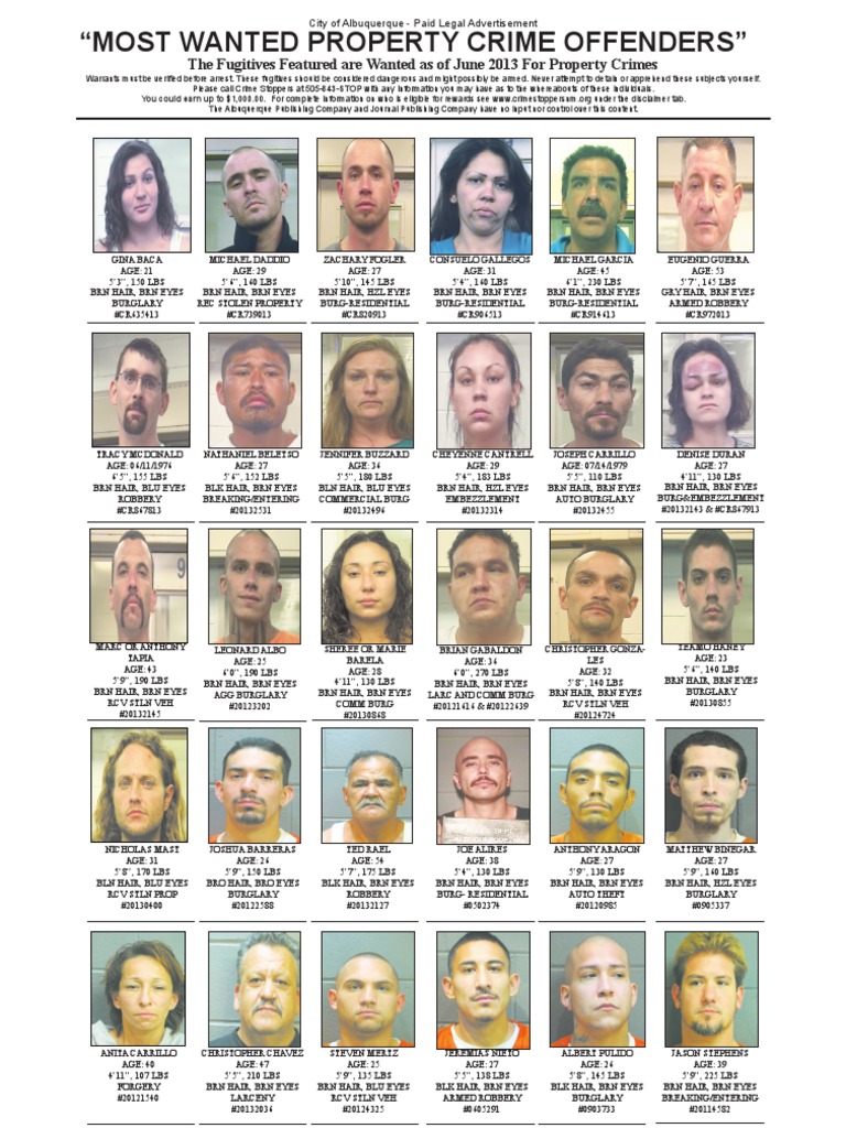 Albuquerque Most Wanted Fugitives | PDF | Property Law | Property Crimes