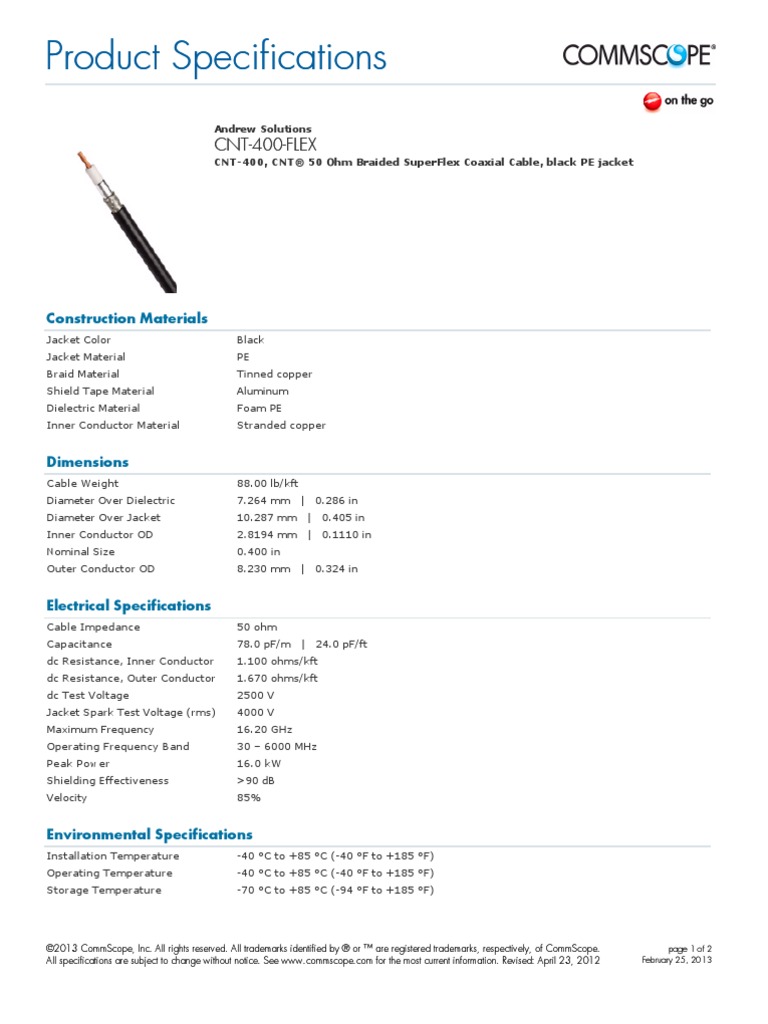 Product Specifications Product Specifications: CNT CNT - 400 400 - FLEX ...