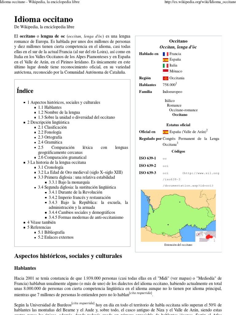 Idioma Occitano - Wikipedia, La Enciclopedia Libre | Comunicación ...