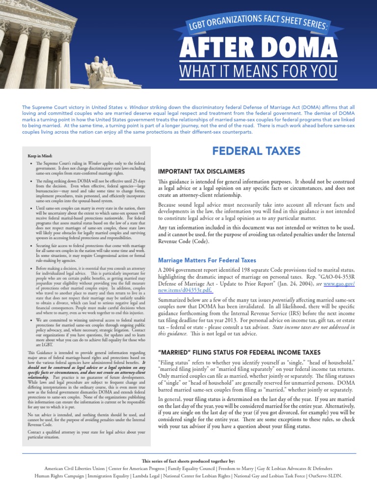 After DOMA: Federal Taxes | PDF | Defense Of Marriage Act | Marriage