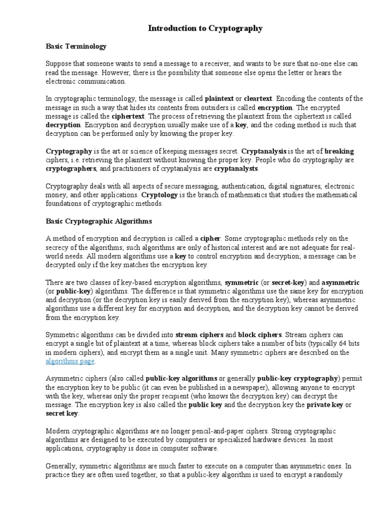 Introduction To Cryptography | PDF | Cryptography | Key (Cryptography)