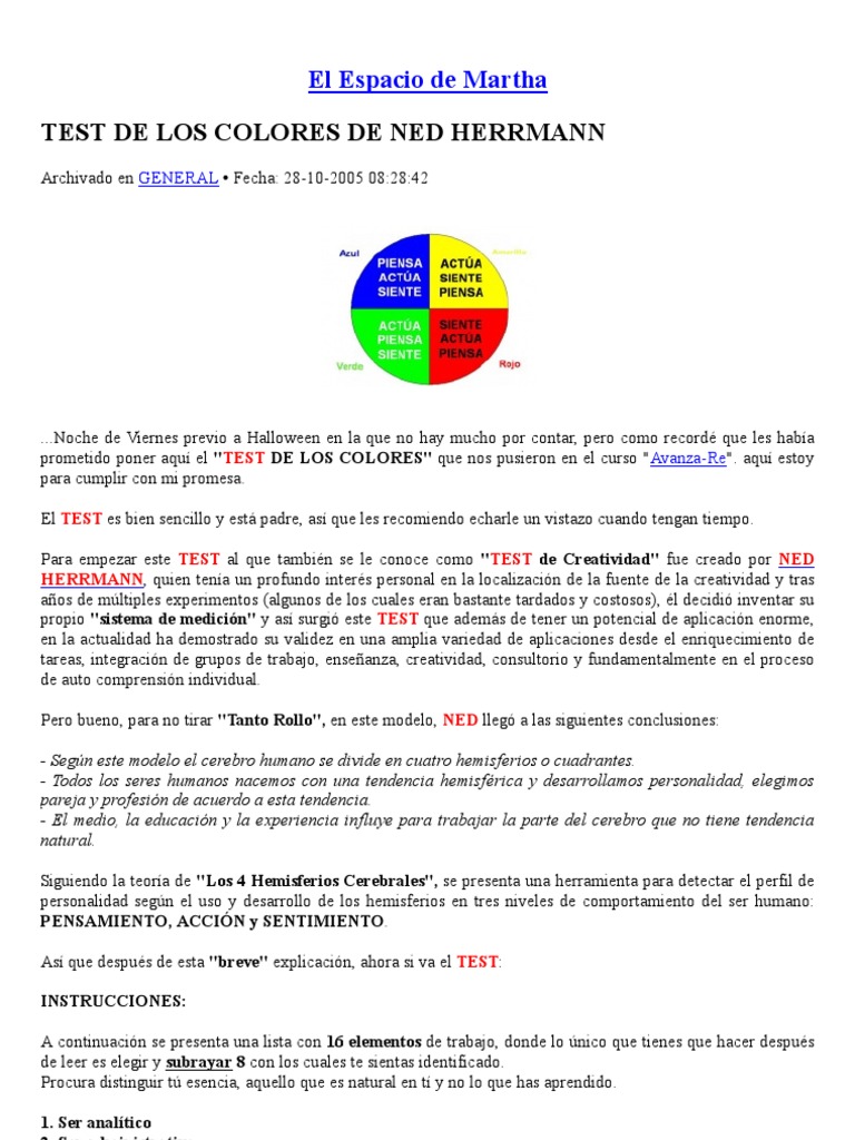 Test de Dominancia Cerebral de Herrmann | PDF | Hemisferio cerebral ...