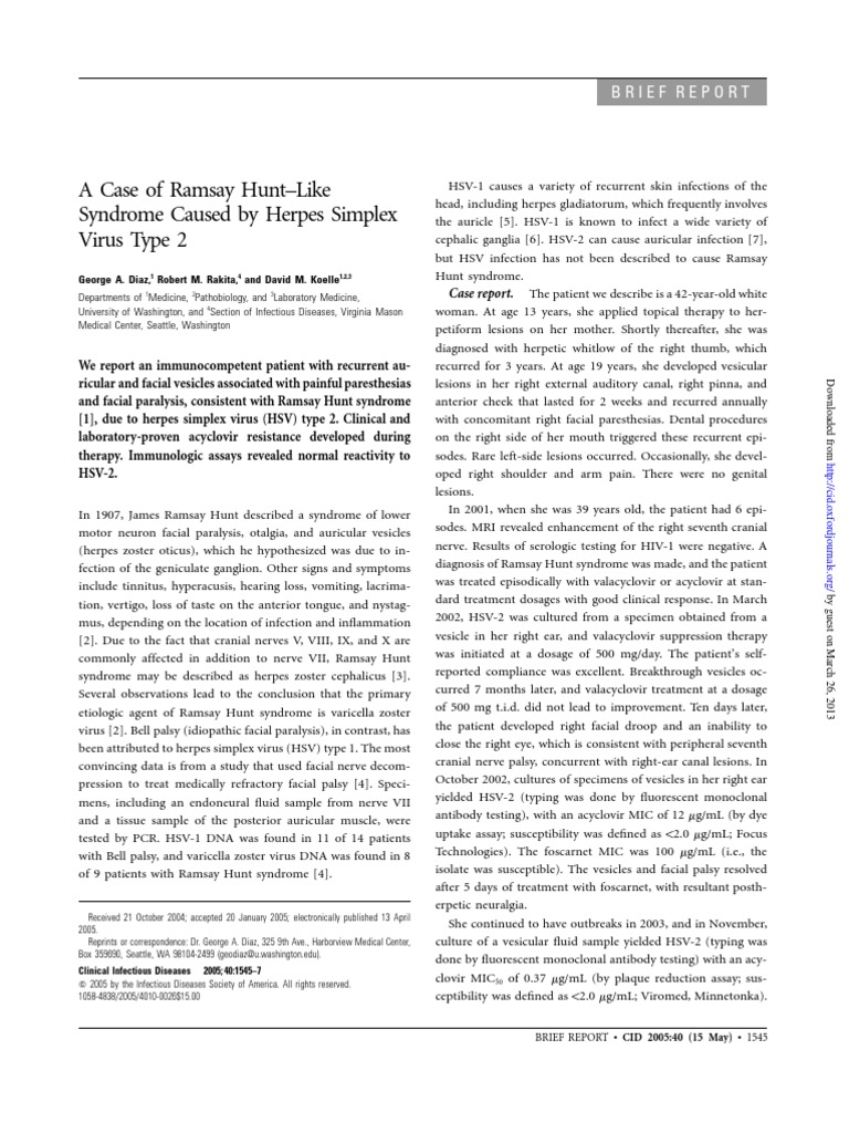 Ramsay Hunt Syndrome Pdf Herpes Simplex Clinical Medicine