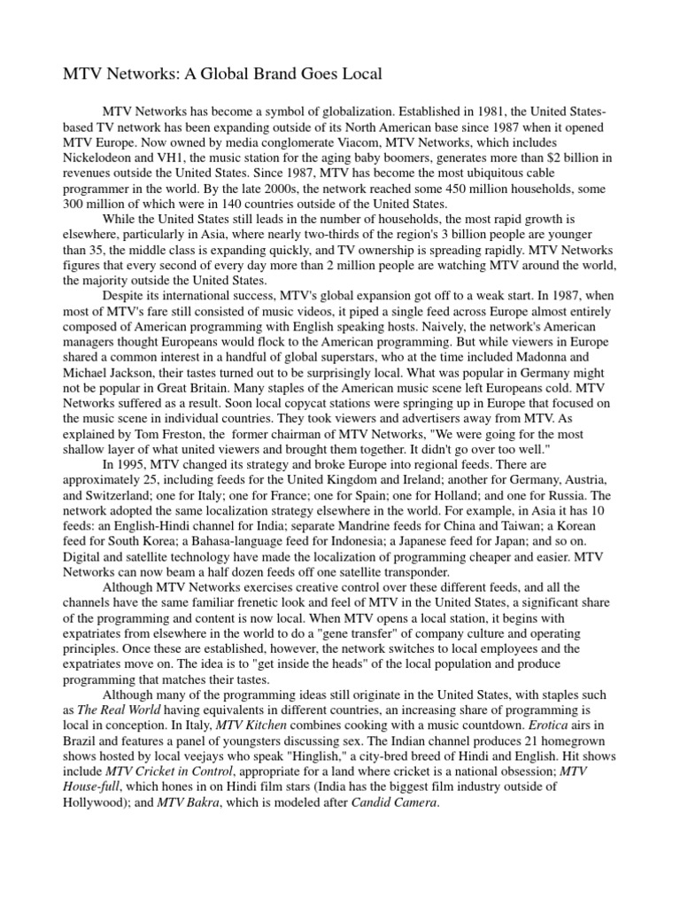 MTV Case Study | Download Free PDF | Mtv | Mass Media