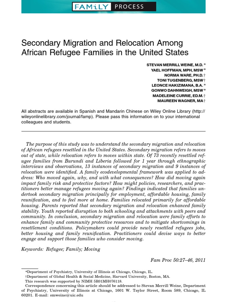 Secondary Migration and Relocation Among African Refugee Families in ...