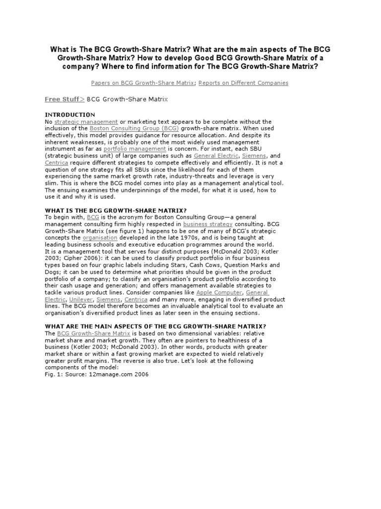 BCG Growth-Share Matrix: Free Stuff | PDF | Strategic Management | Business