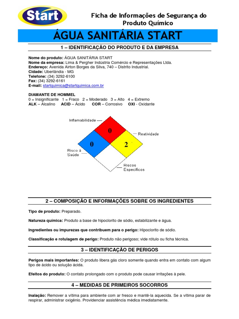 Fispq Agua Sanitaria Start | Embalagem e Rotulagem | Cloro