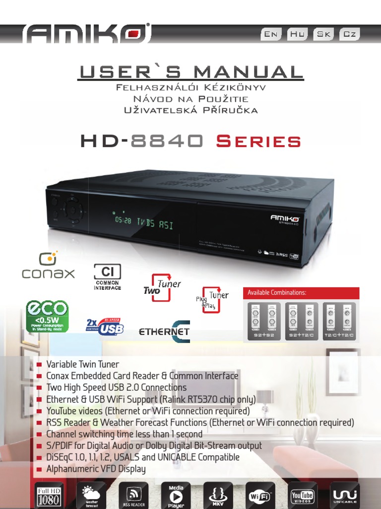 Usermanual Amiko HD-8840 en v121012 | PDF | Set Top Box | Electrical ...