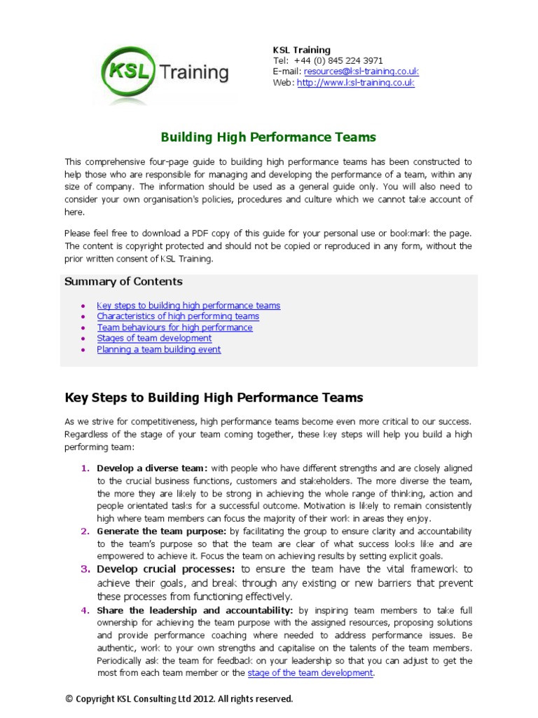 Building High Performance Teams | PDF | Team Building | Leadership
