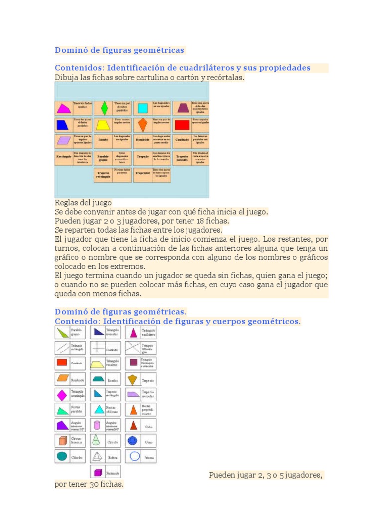 Dominó de Figuras Geométricas | PDF | Triángulo | Juego de azar