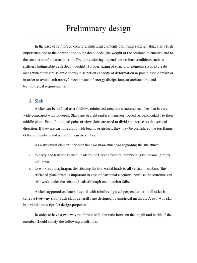 Preliminary Design: 1. Slab | PDF | Beam (Structure) | Column