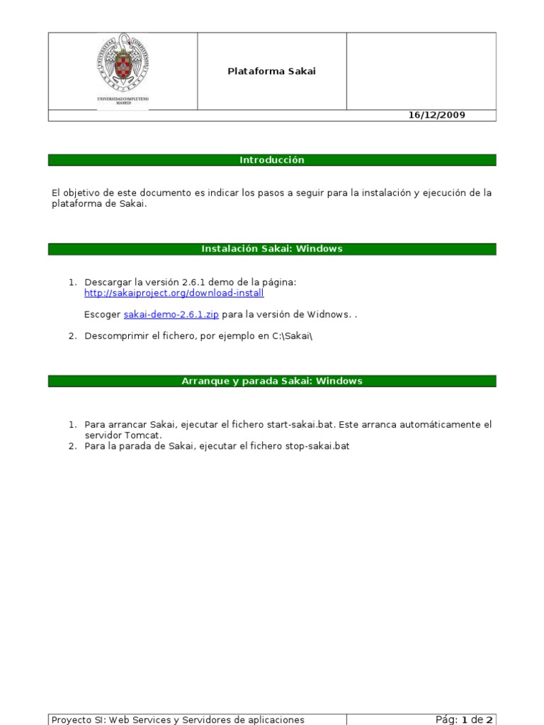 Guía de Instalación de Sakai 2.6.1 | PDF