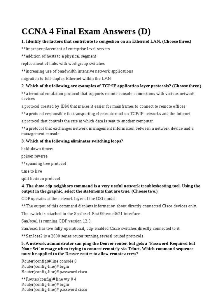 CCNA 4 Final Exam Answers (D) | PDF | Computer Network | Router (Computing)