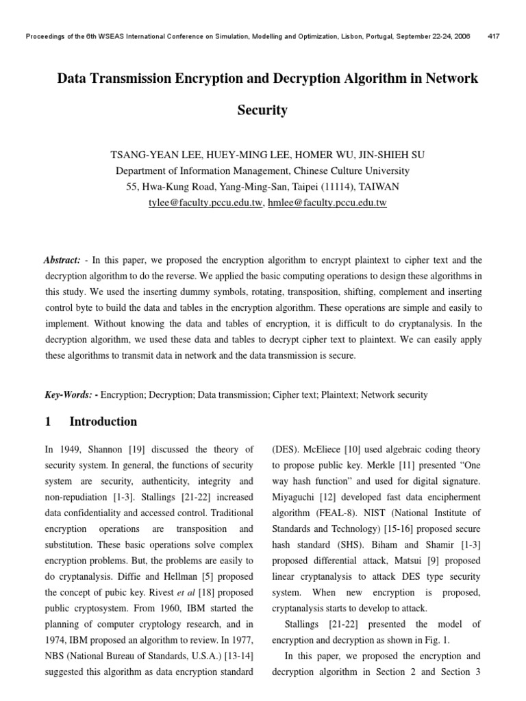 Data Transmission Encryption and Decryption Algorithm in Network Security | PDF | Cryptography ...