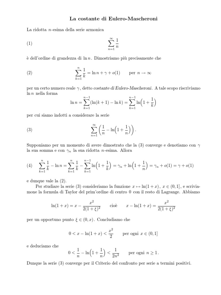 La Costante Di Eulero-Mascheroni