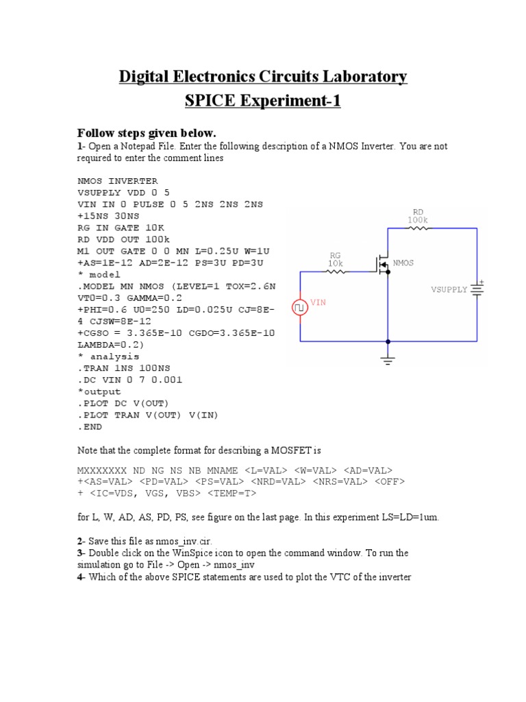 Digital Electronics Circuits Laboratory SPICE Experiment-1: Follow ...