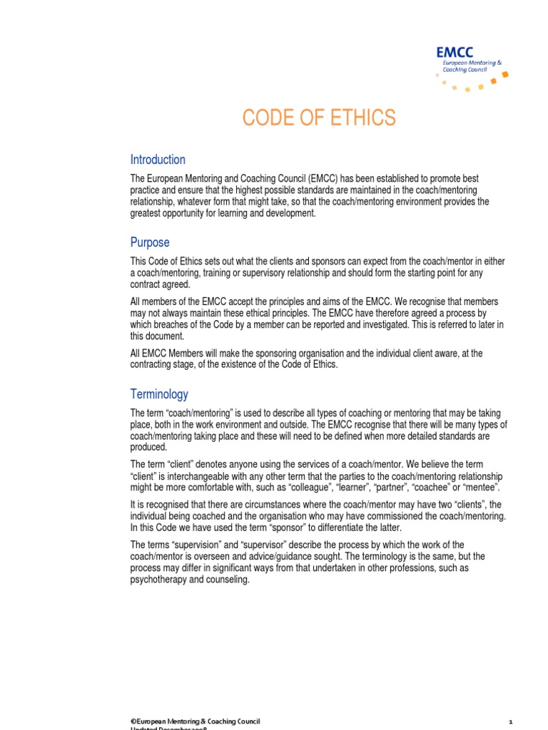 EMCC Code of Ethics | PDF | Business
