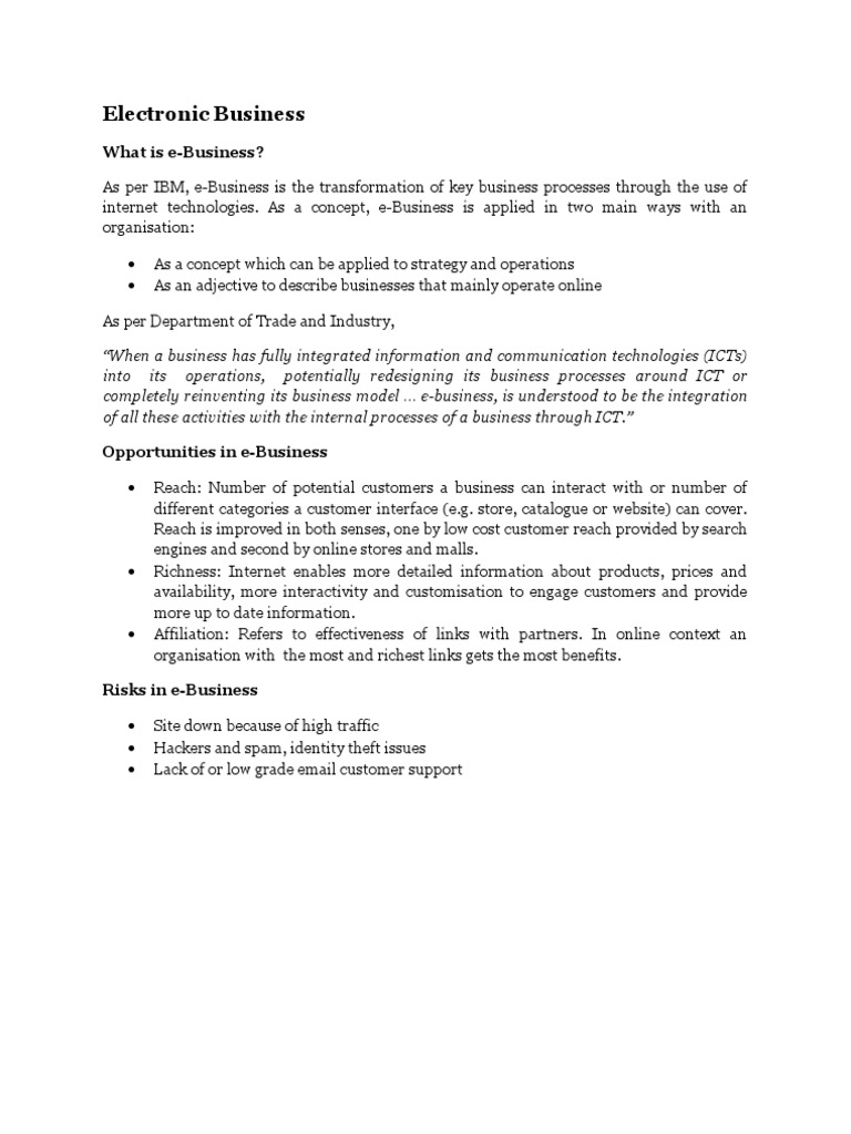 Electronic Business: What Is E-Business? | PDF | Electronic Data ...