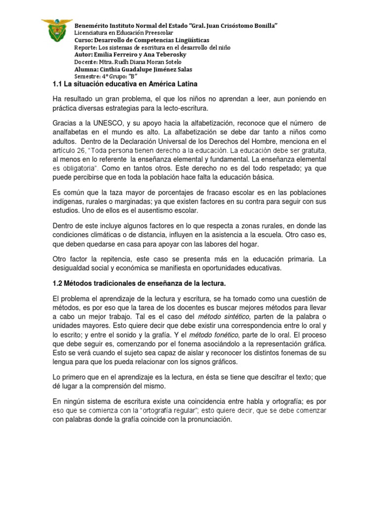 Los Sistemas de Escritura en El Desarrollo Del Niño. Ferreiro. Teberosky | PDF | Palabra ...