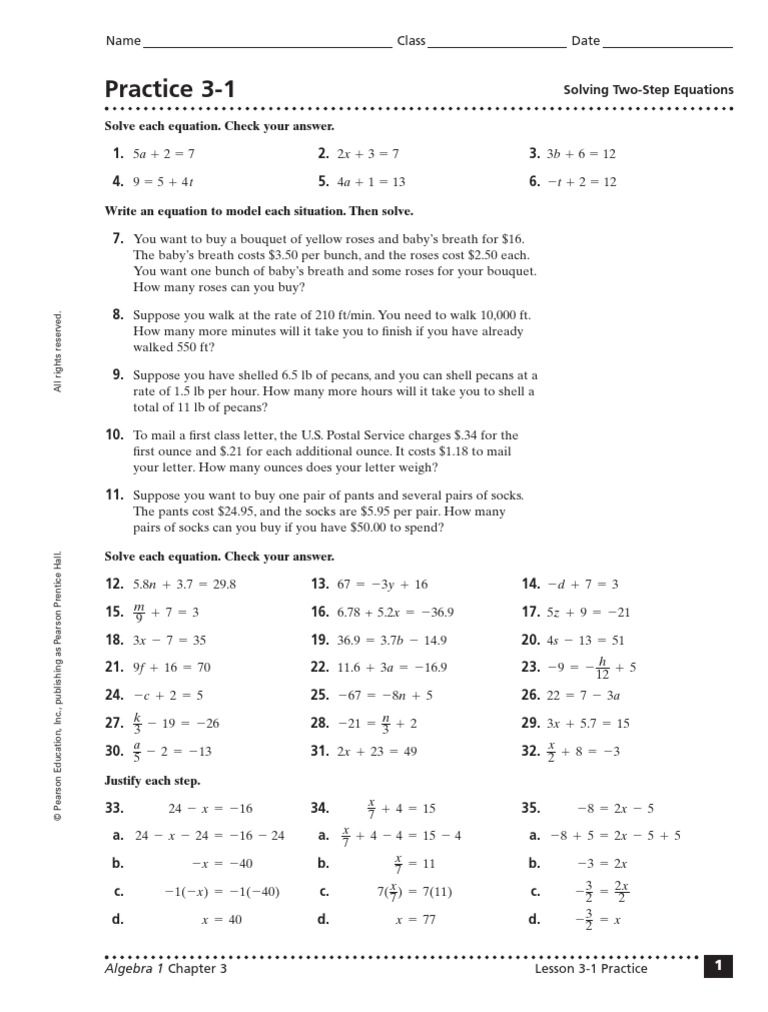 Day 3 - Solving Two Step Equations Homework Worksheet | PDF