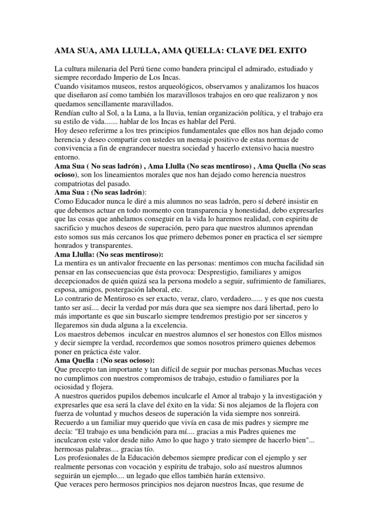 Ama Sua | PDF | Imperio Inca | Verdad