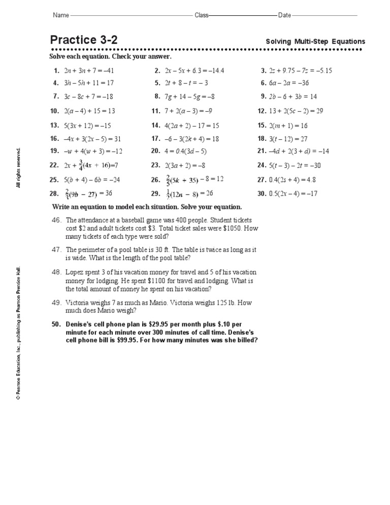 Multi-Step Equations Practice Worksheet | PDF | Teaching Mathematics