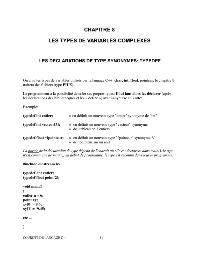 COURS 08 - Les Type Des Variables Complexes | PDF | Pointeur (programmation) | Paradigme de ...