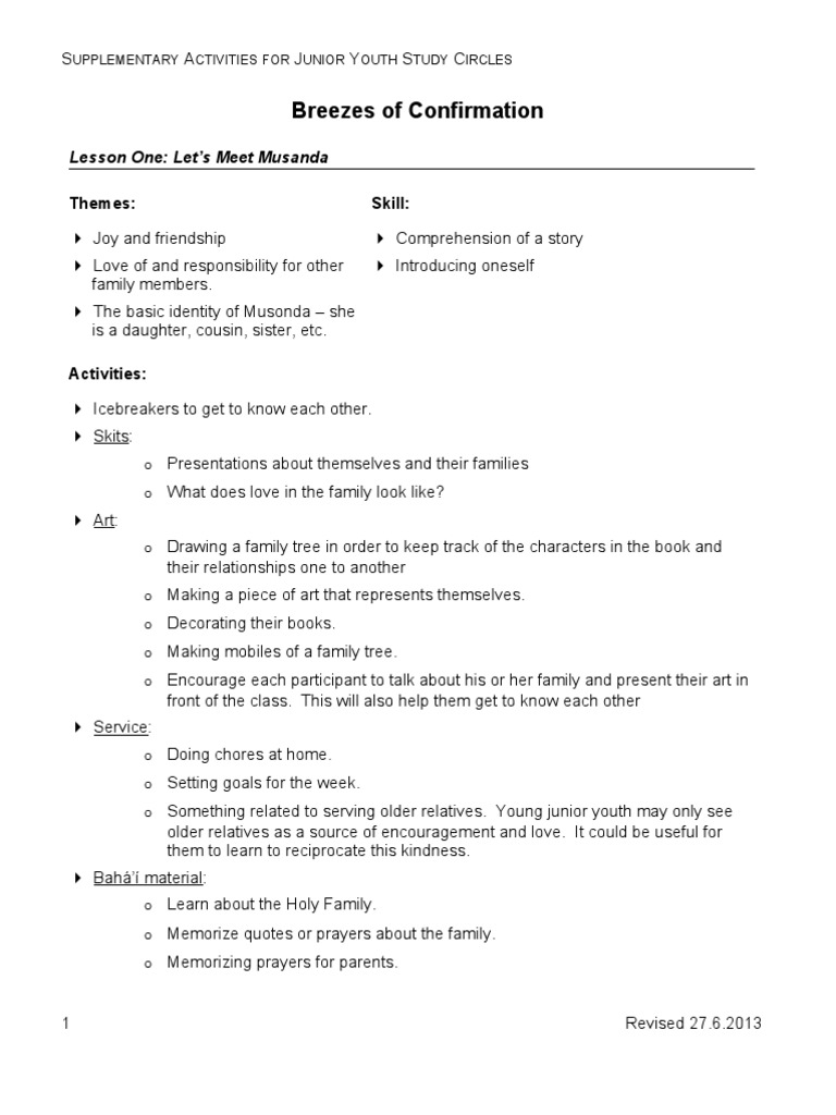 Breezes of Confirmation Supplemental Activities | PDF | Bahá'í Faith ...