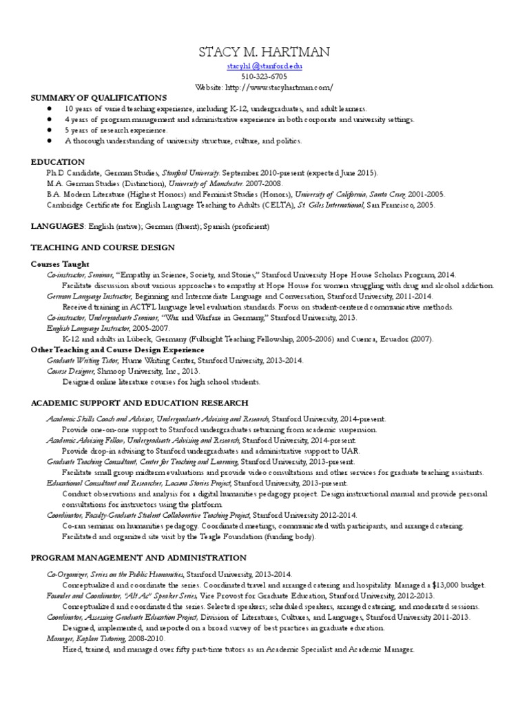 Stacy Hartman - Résumé | PDF | Stanford University | University