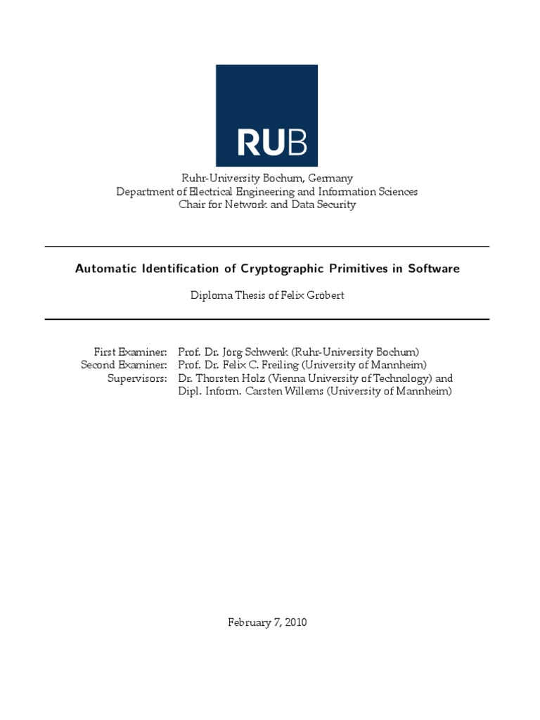 Groebert Automatic Identification Of Cryptographic Primitives In Software Pdf