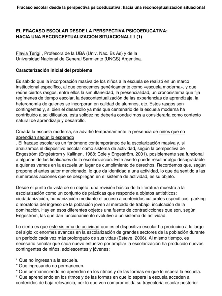 Fracaso Escolar Desde La Perspectiva Psicoeducativa Hacia Una Reconceptualizacion Situacional ...
