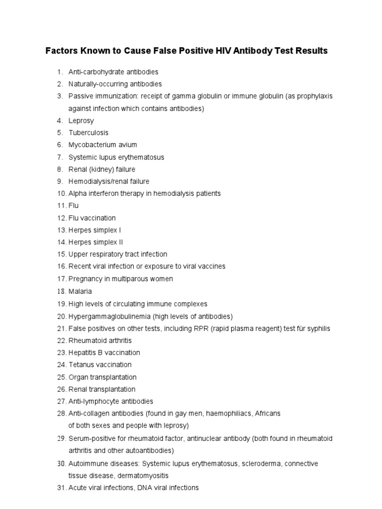 Factors Known To Cause False Positive HIV Antibody Test Results | PDF ...