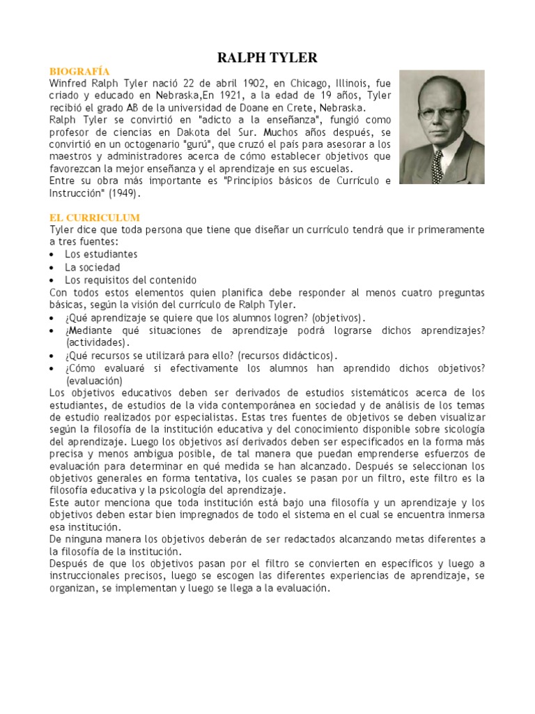 Modelo Curricular Ralph Tyler | PDF | Plan de estudios | Evaluación