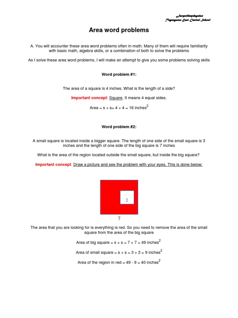 Area Word Problems | PDF | Area | Algebra